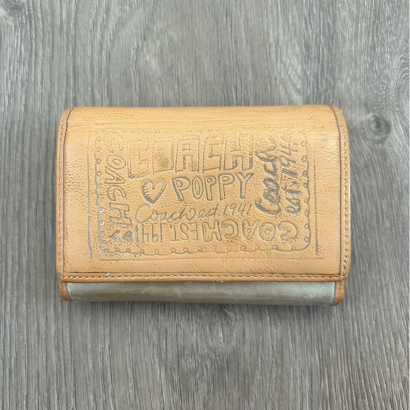 Coach | Bags | Coach Poppy Metallic Bifold Wallet With Animal Print ...